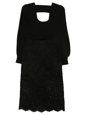 TWINSET Scoop-neck Lace-insert Midi Dress - Black