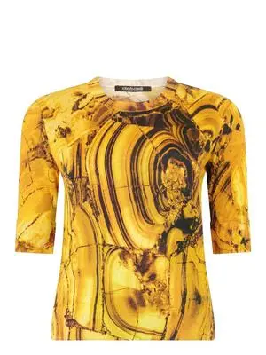 Roberto Cavalli Ambra-print Ribbed T-shirt - Yellow