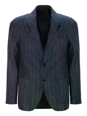 LARDINI Pinstripe Lapel Blazer - Blue