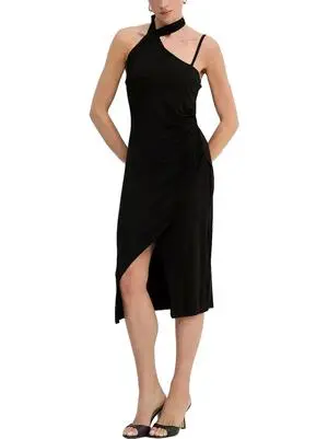 Liu Jo Asymmetric-neck Midi Dress - Black