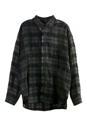 UMA WANG Checked-pattern Frayed Shirt - Grey