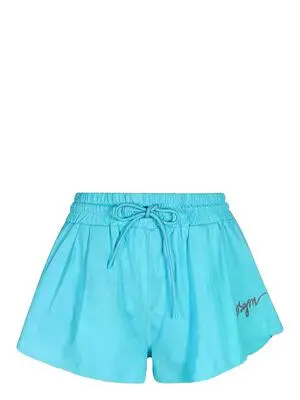 MSGM Elasticated-waistband Embroidered-logo Shorts - Blue