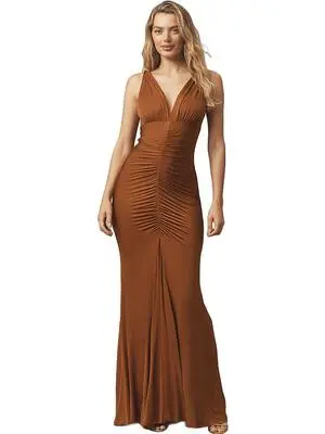 Bhldn Selena Plunge-neck Stretch Jersey Maxi Dress - Copper