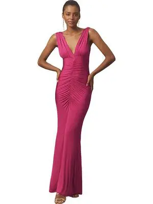Bhldn Selena Plunge-neck Stretch Jersey Maxi Dress - Vibrant Pink
