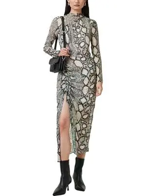 ALLSAINTS Snakeskin Print Midi Dress - Neutrals