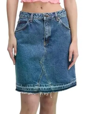 Hugo Denim Mini Skirt With Frayed Hem - Blue