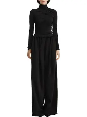 2310 STUDIO Draped High-neck Top - Black
