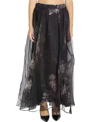 Zimmermann Floral-print Gathered Midi Skirt - Black