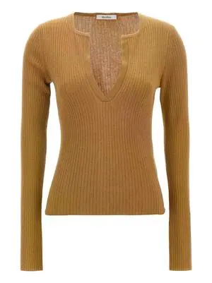 Max Mara Urlo Henley-neck Ribbed Sweater - Neutrals