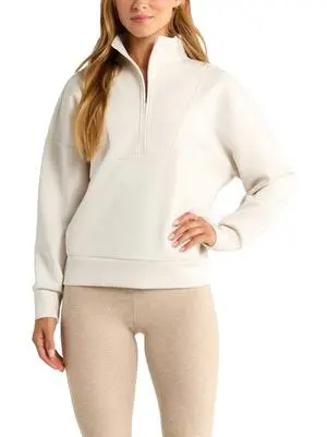 Zella Ultrasoft Half Zip Pullover - Beige Ivory Heather