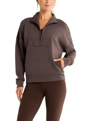 Zella Ultrasoft Half Zip Pullover Brown Mole Heather