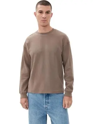 FRAME Long Sleeve Waffle Textured Tee - Latte Brown
