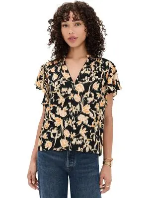 Ulla Johnson Lilo Flutter Sleeve Blouse - Tourmaline