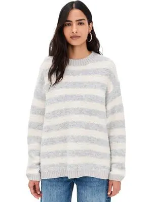 LITTLE LIES Striped Boucle Knit Sweater - Grey/cream Stripe