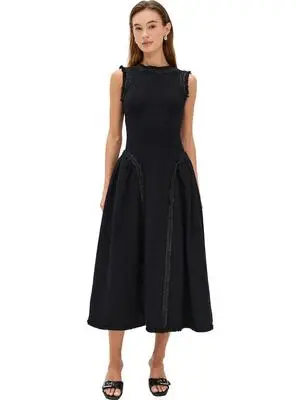 SELF-PORTRAIT Boucle Sleeveless Midi Dress - Black
