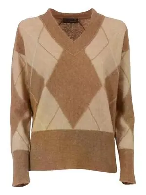 LORENA ANTONIAZZI Diamond-Pattern V-Neck Sweater