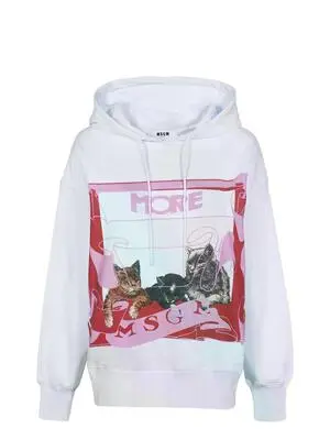 MSGM Cat-print Cotton Hoodie - White