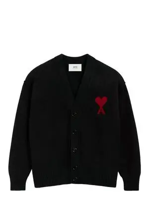 Ami Logo Appliqué Buttoned Cardigan - Black