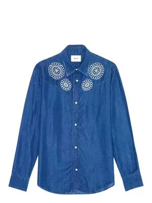 Nn07 Embroidered Denim Shirt - Blue