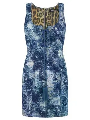 Roberto Cavalli Lace-up Denim Mini Dress - Blue