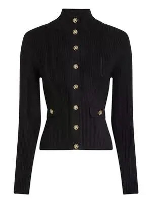 Karl Lagerfeld Ribbed Knit High-neck Cardigan - Black