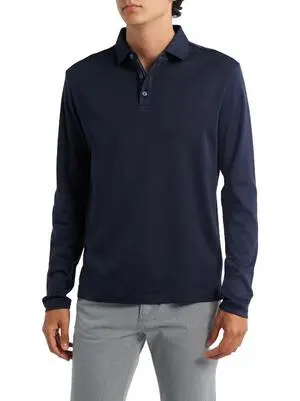 Robert Barakett Georgia Long Sleeve Pima Cotton Polo - Dark Caspian