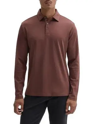 Robert Barakett Georgia Long Sleeve Pima Cotton Polo - Rusty Brown