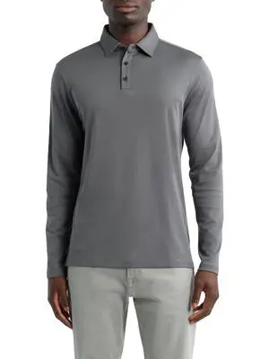 Robert Barakett Georgia Long Sleeve Pima Cotton Polo - Smoke