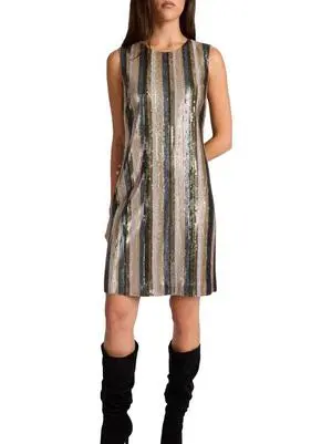 Santorelli Sleeveless Sequin Shift Dress - Sandstone