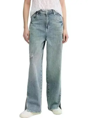 Armani Exchange Wide-leg Jeans With Logo Patch - Blue