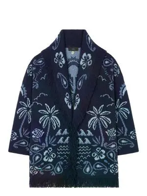 Alanui Palm Tree Fringed Cardigan Blue