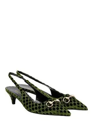 Gucci Gg Horsebit Erin Slingback Pumps - Green