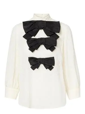 Valentino Garavani Mossi Bow-detail Cotton Top - White