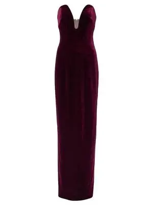 Monique Lhuillier Strapless Velvet Gown - Burgundy