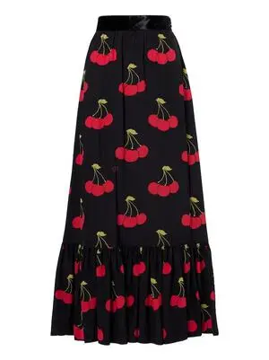 Valentino Garavani Printed Silk Maxi Skirt - Black