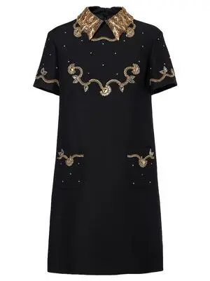 Valentino Garavani Crepe Couture Embellished Minidress - Black