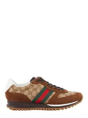 Gucci Re-motion Gg Canvas Suede-trimmed Sneakers - Brown