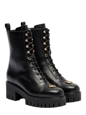 Gucci Double G Leather Combat Boots - Black