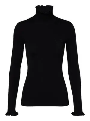 Valentino Garavani Ruffled Virgin Wool Sweater - Black