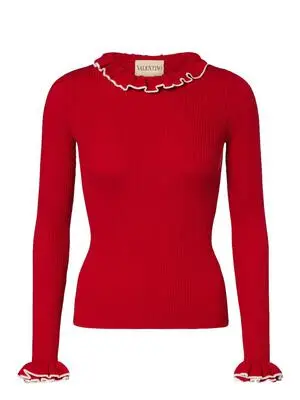Valentino Garavani Ruffled Virgin Wool Sweater - Red