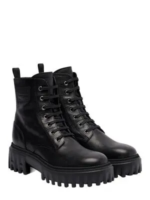 Hogan H700 Leather Combat Boots - Black