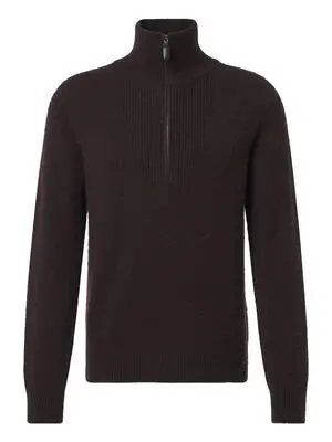 Brioni Wool And Silk Half-zip Sweater - Brown