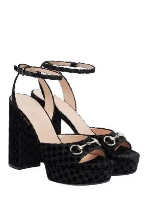 Gucci Lady Horsebit Velvet Sandals - Black