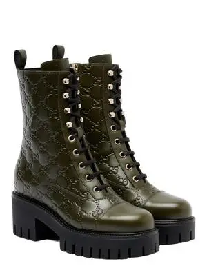 Gucci Gg New Marmont Leather Combat Boots - Green