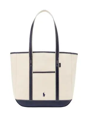 Polo Ralph Lauren Leather-trimmed Canvas Tote Bag - White