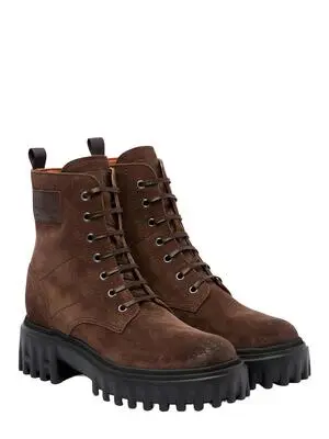 Hogan H700 Suede Combat Boots - Brown