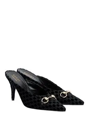 Gucci Horsebit Gg Velvet Mules - Black