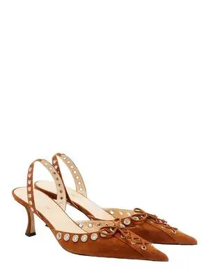 Mach & Mach Crystalized Corset 65 Suede Slingback Pumps - Brown
