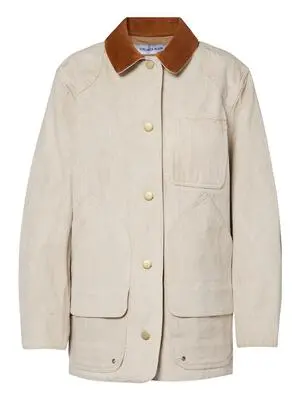 Veronica Beard Abbas Suede-Trimmed Cotton Field Jacket Beige