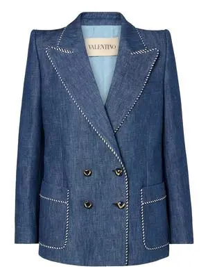 Valentino Garavani Double-breasted Chambray Blazer - Blue